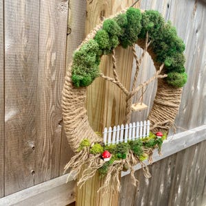 Tree of Life Wreath With Swing, Picket Fence & Mushrooms , Jute Rope ...