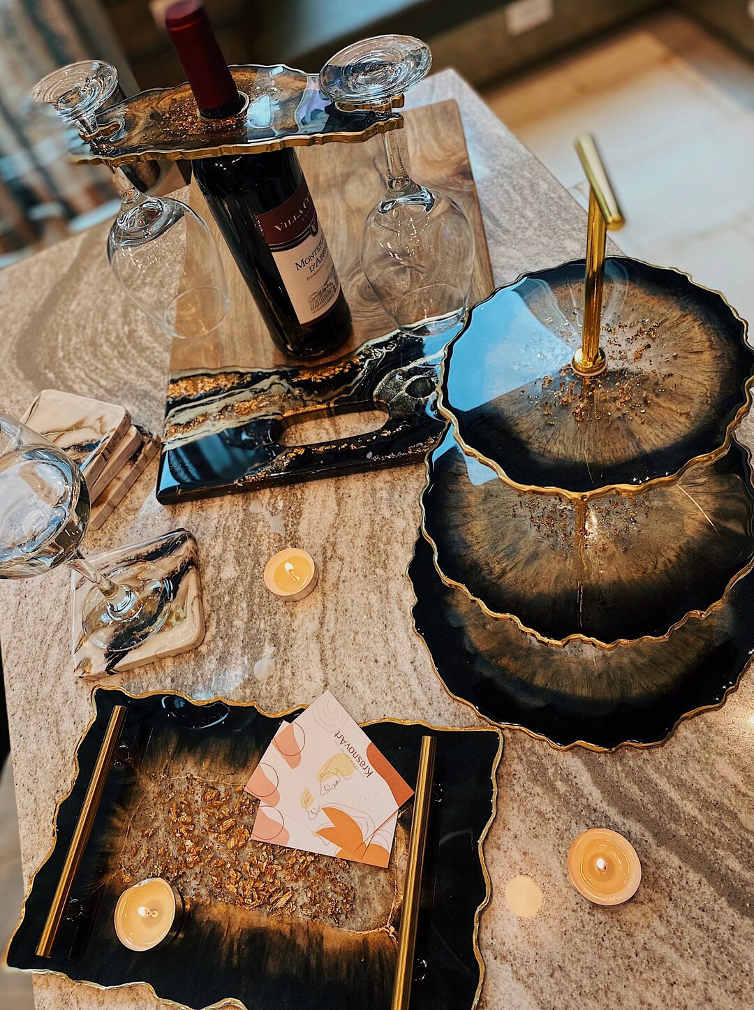 Royal Onyx Set /set of Royal Gold & Black Decorative Tray, Cup Cake 3 ...