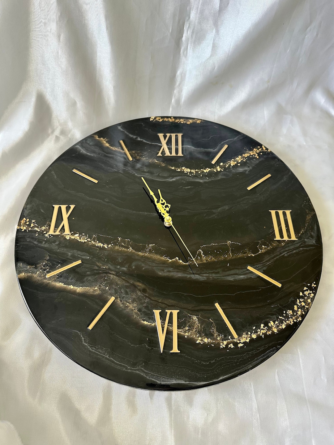 Black & Gold Resin Wall Clock/20 Inches Black Resin Clock/gold and ...