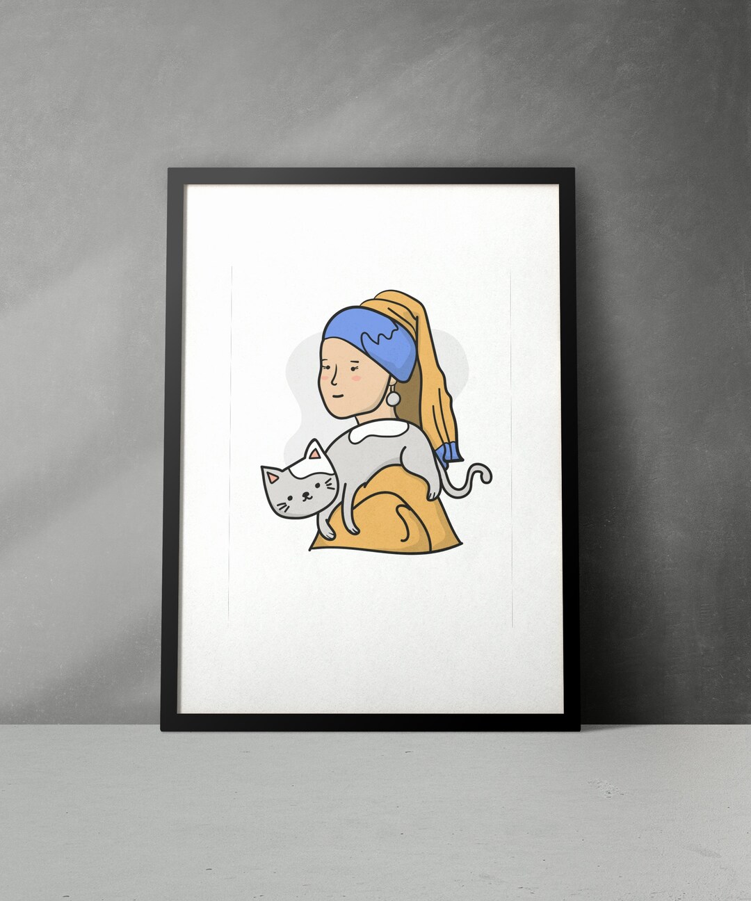 Girl With Pearl Earring and Cat, Vermeer Parody, Classical Art, Modern ...