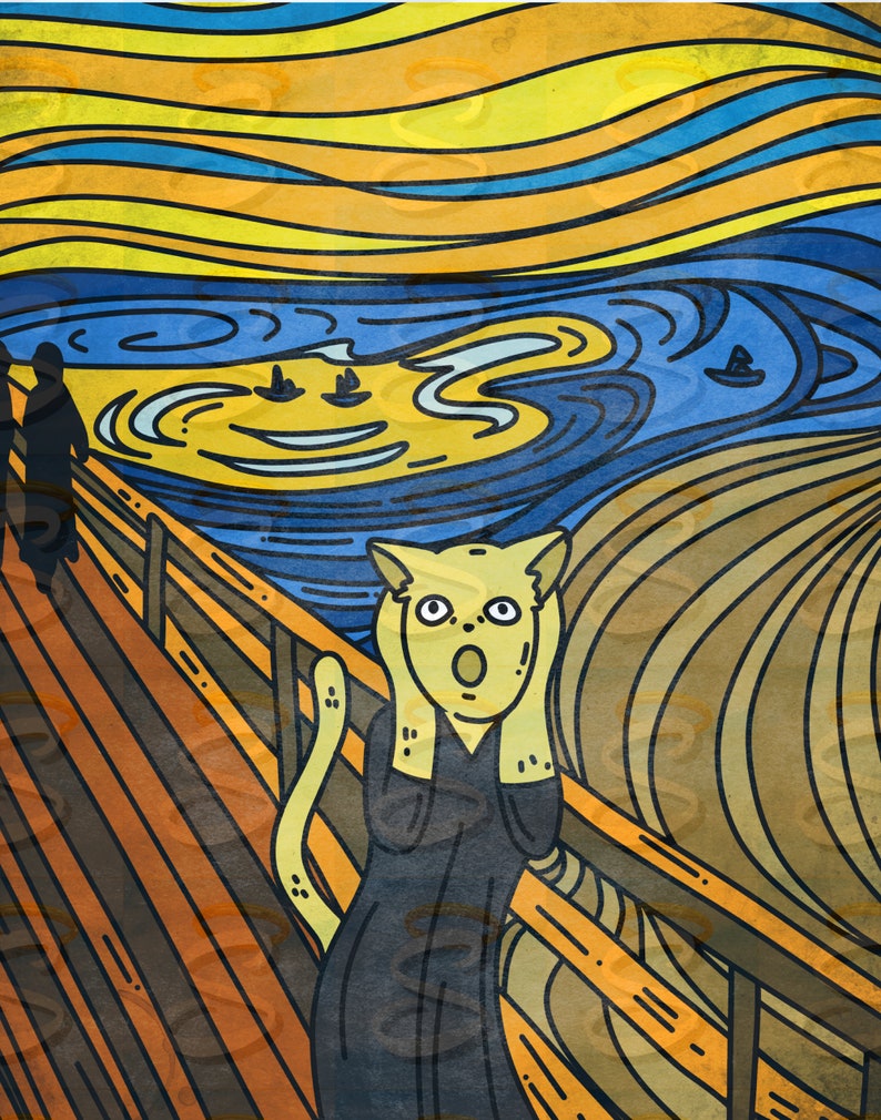 Edvard Munch Parody, the Scream Cat Parody, Expressionist Painting ...