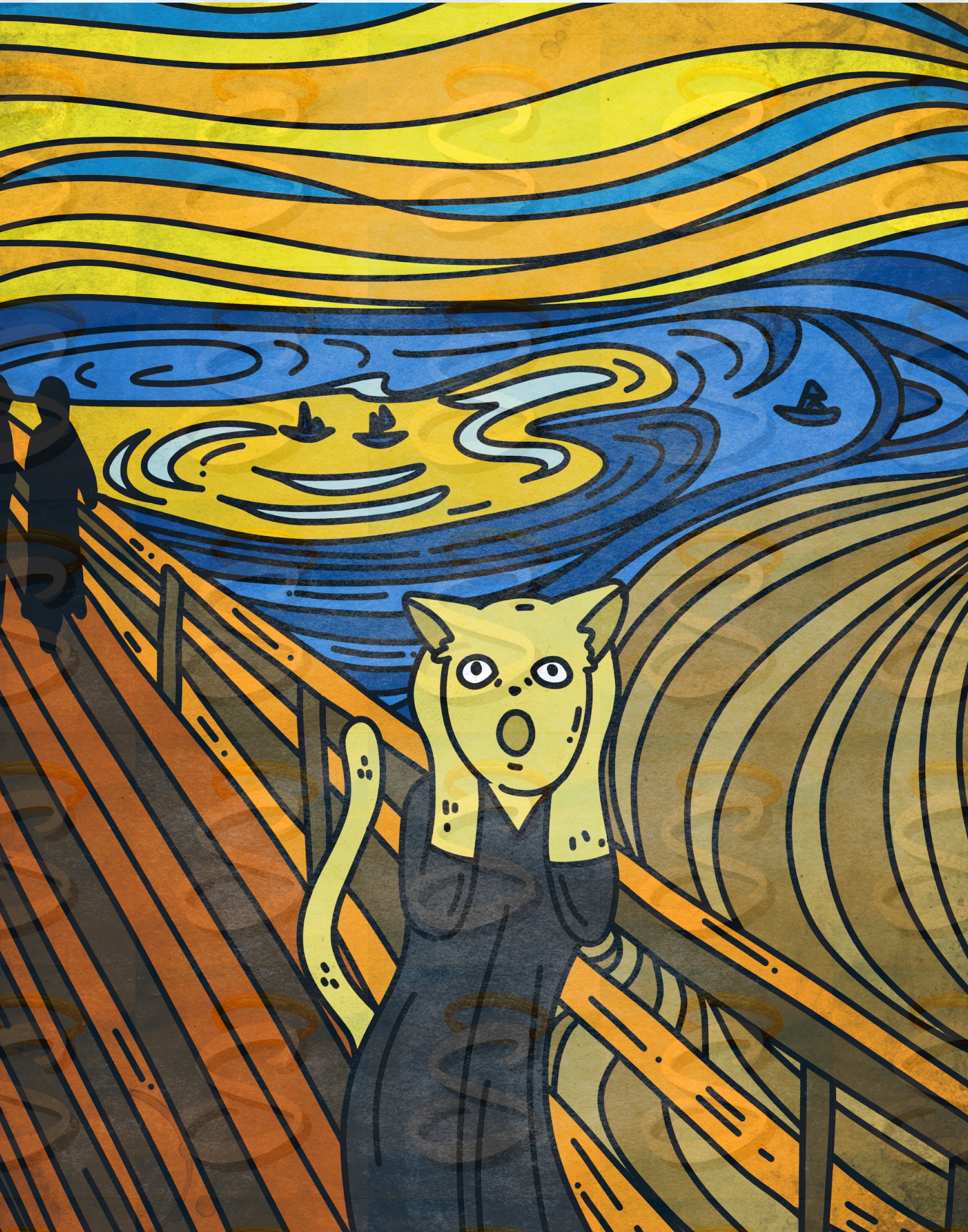 Edvard Munch Parody, the Scream Cat Parody, Expressionist Painting ...