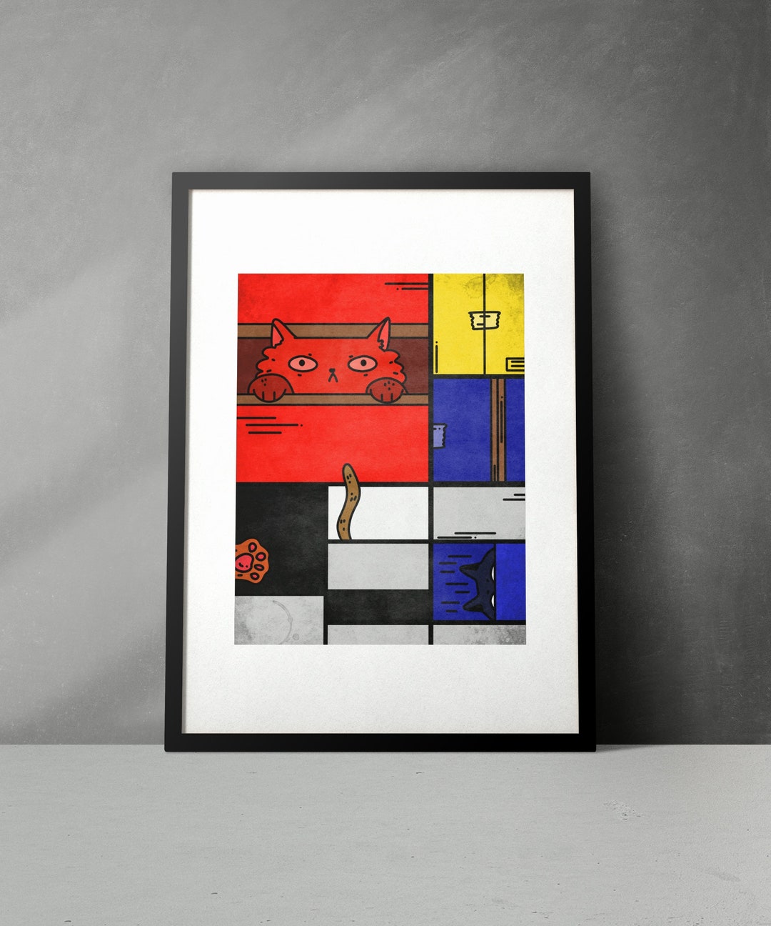 Mondrian Parody, Cat Lover Art, Modern Art, Digital Download, Wall ...