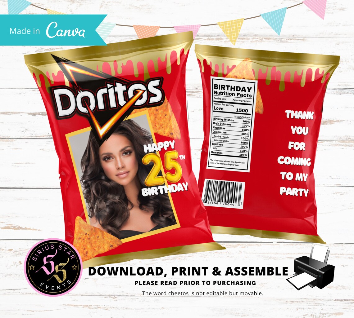 Custom Chip Bags, Cheeto Custom Bag, Personalized Cheeto Bag, Party ...