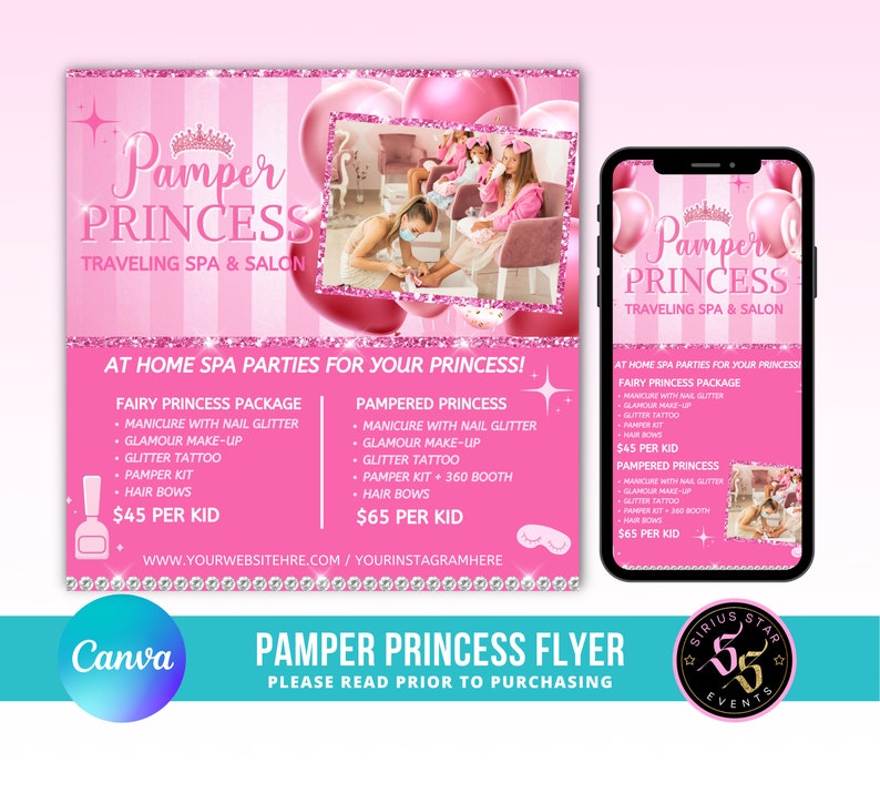 Pampered Princess Flyer Princess Party Flyer Traveling Spa - Etsy