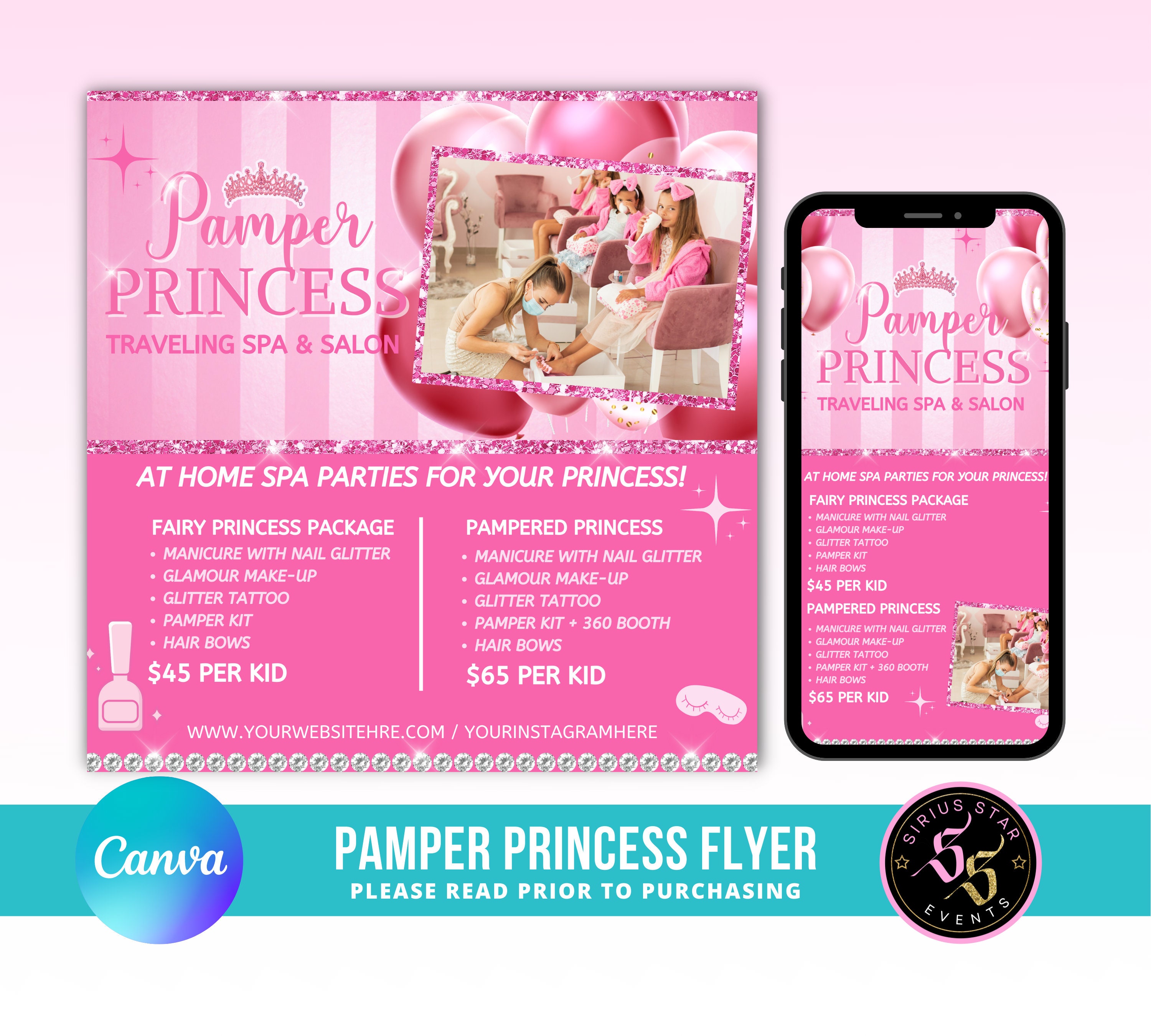 Pampered Princess Flyer, Princess Party Flyer, Traveling Spa Business ...