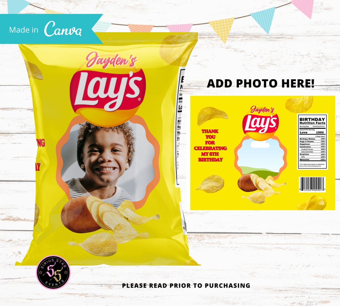 Custom Chip Bags Chip Custom Bag Personalized Lays Bag Party - Etsy
