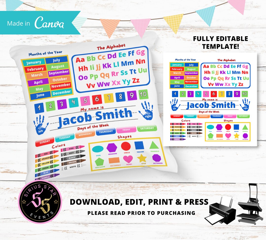 Learning Pillow Template for Sublimation, Pre-k Learning Pillow ...