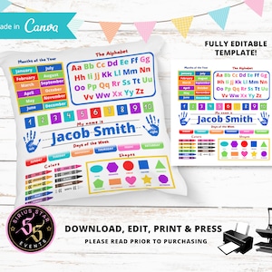 Learning Pillow Template for Sublimation Pre-k Learning - Etsy