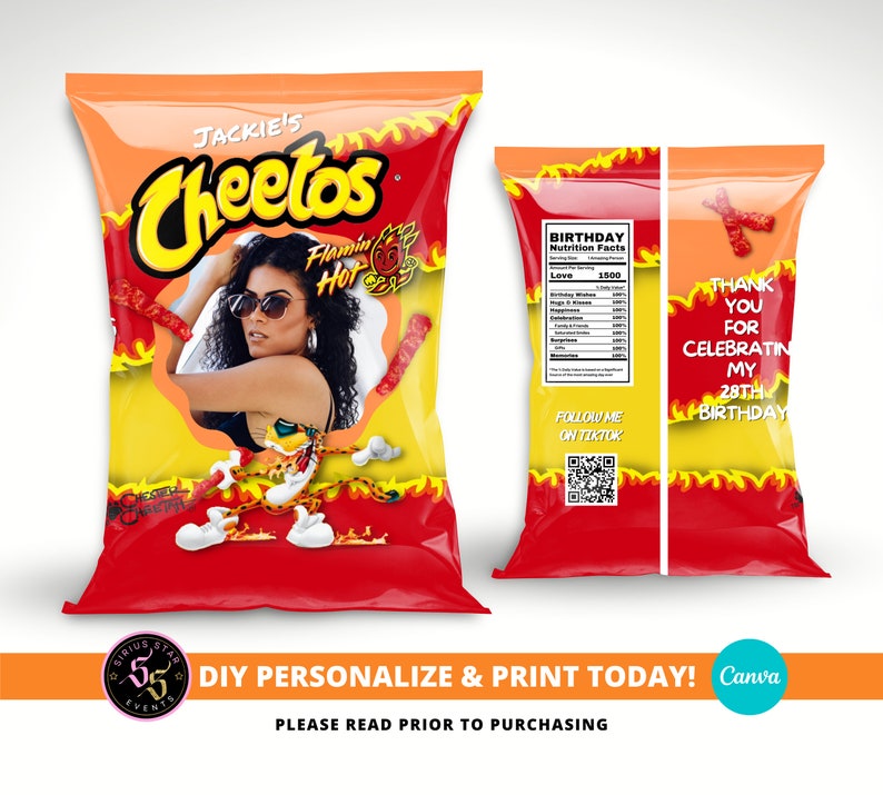 Custom Chip Bags,custom Chip Bag, Personalized Cheeto Bag, Party Favor ...