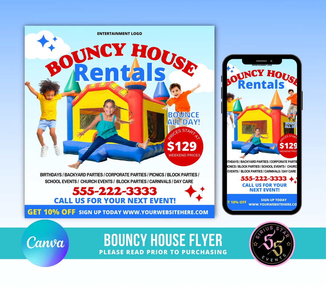 Bouncy House Flyer, Moon Bounce Flyer, Party Flyer, Moon Bounce ...
