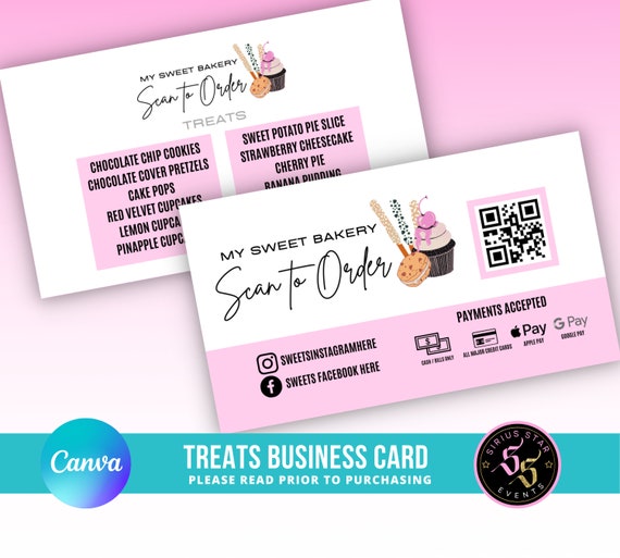 Business Card for Bakery Business Sweets Business Cookies - Etsy