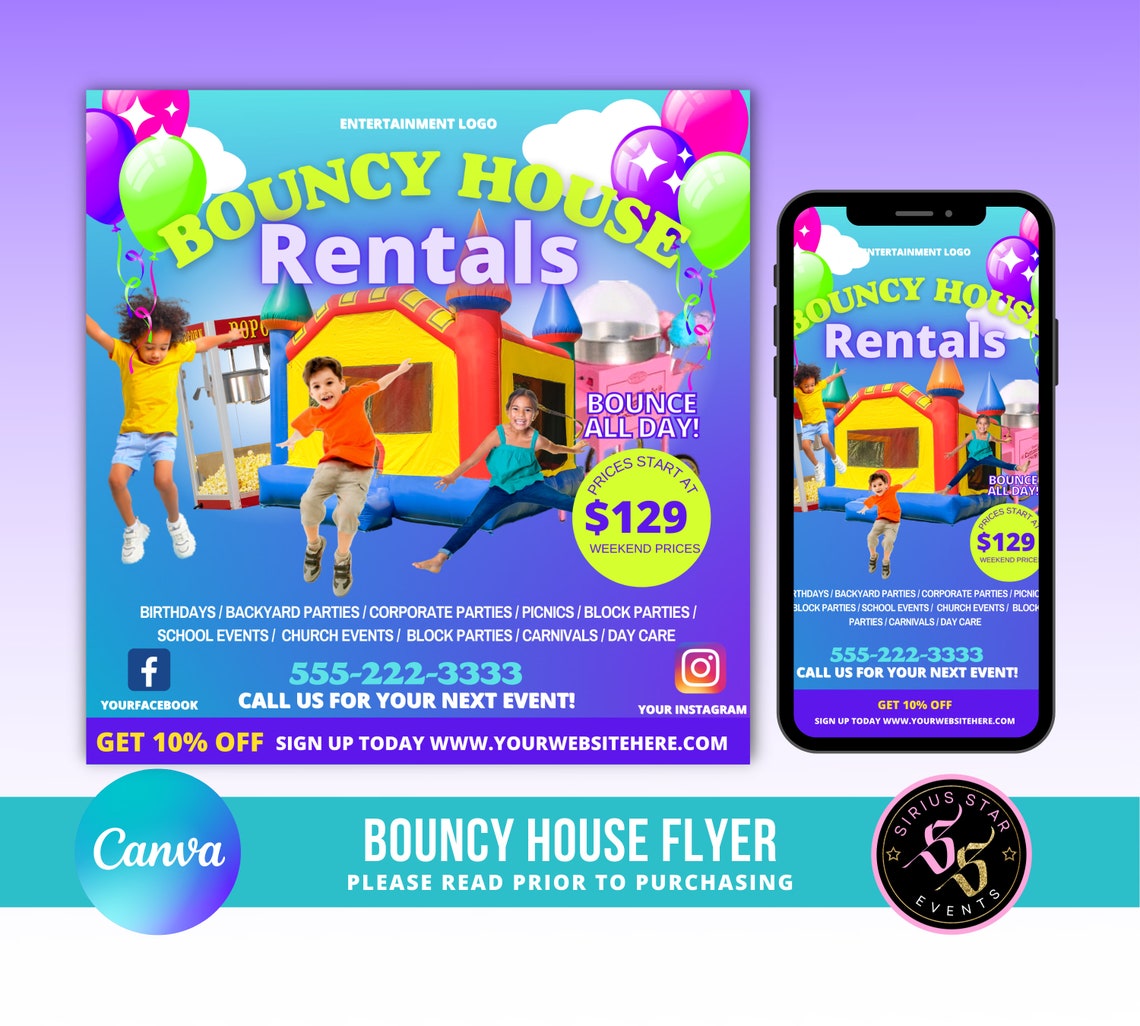 Bouncy House Flyer Moon Bounce Flyer Party Flyer Moon - Etsy