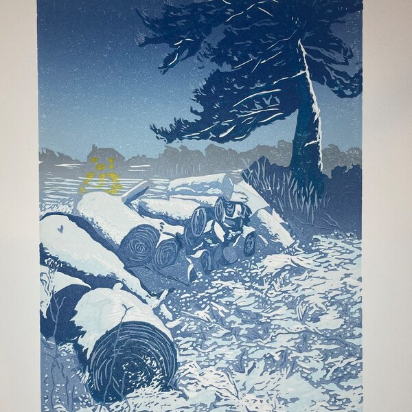 Linocut Landscape - Etsy