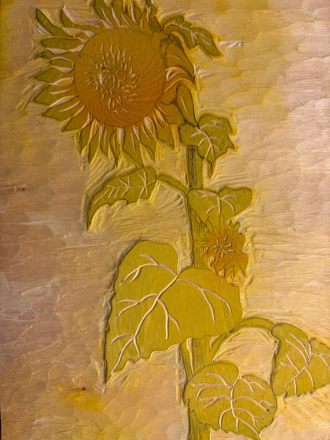 Sunflower Woodcut Reduction Print - Cloud Mountains - August ...