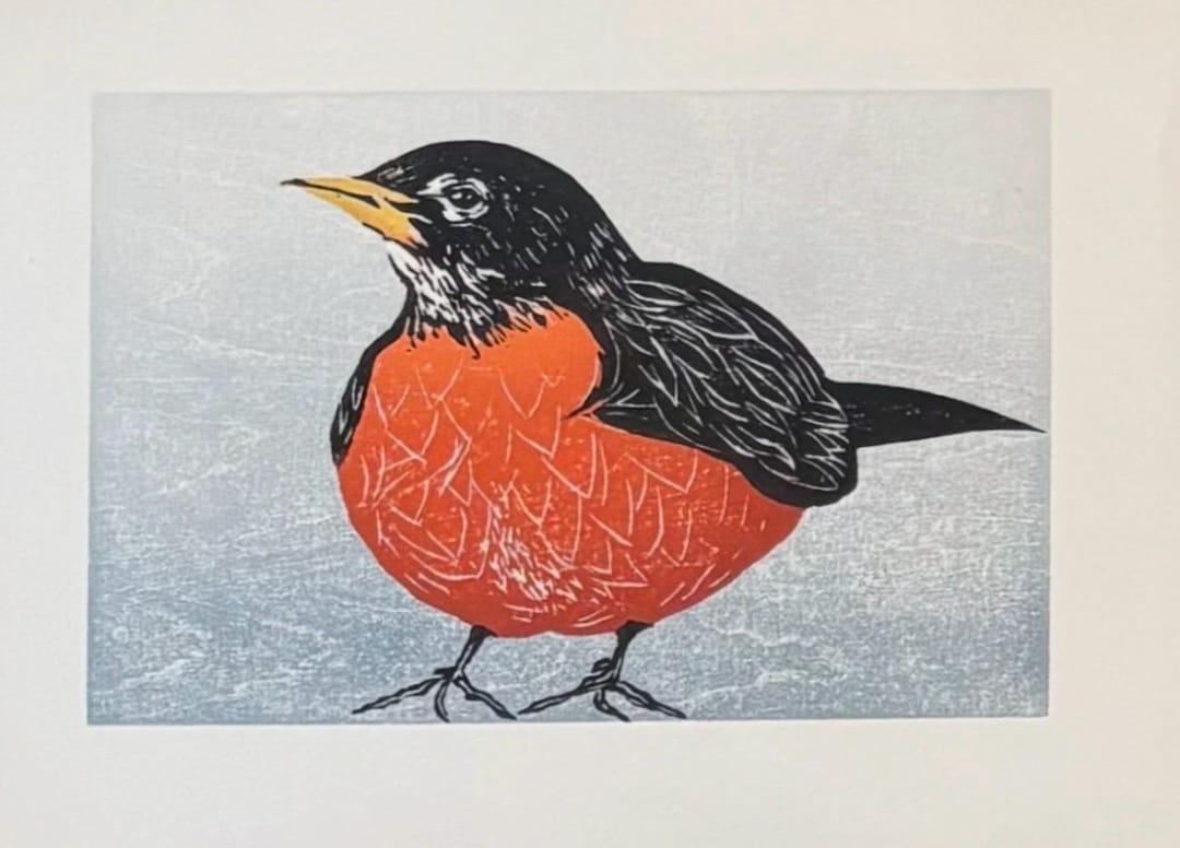 Robin - Woodcut Woodblock Print - Harbinger- Spring - American Robins ...