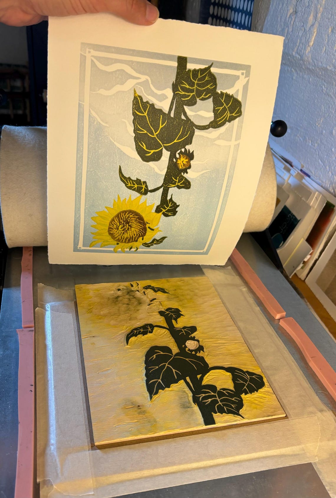 Sunflower Woodcut Reduction Print - Cloud Mountains - August ...