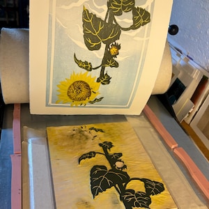 Sunflower Woodcut Reduction Print - Cloud Mountains - August ...