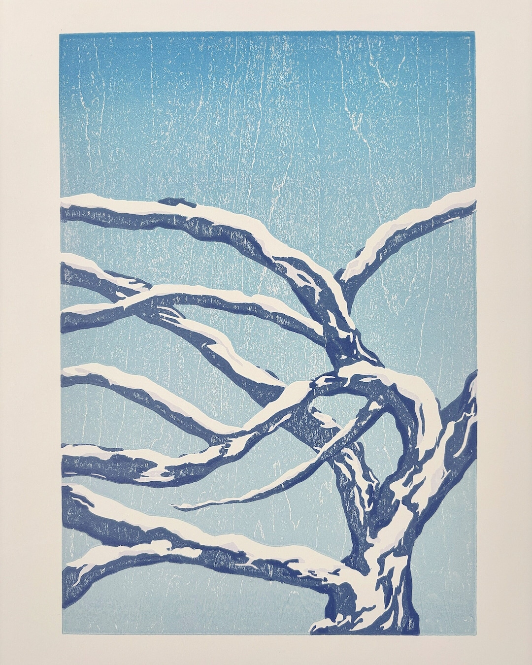 Tree in Snow Woodcut Reduction Print - Woodblock - Printmaking ...