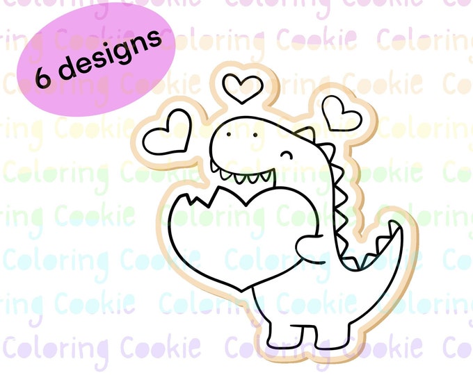 Kids Valentines Dinosaur Paint Your Own Cookie Stencil, Dinosaur Pyo ...