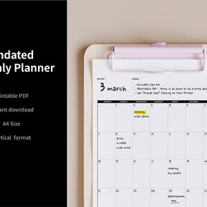 Printable Calendar Monthly Planner Blank Simple Undated - Etsy