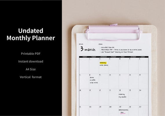Printable Calendar Monthly Planner Blank Simple Undated | Etsy