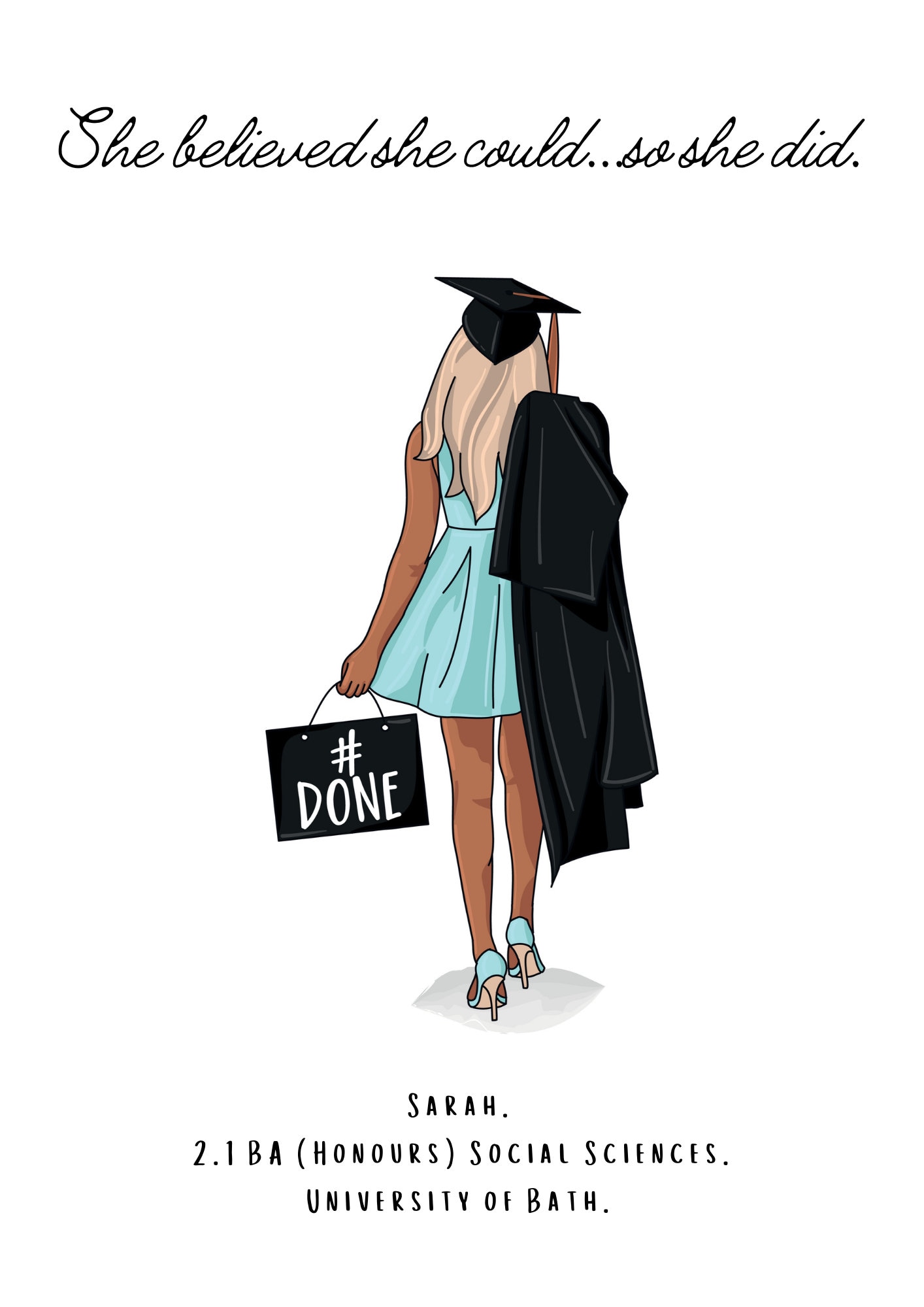 A4 Graduation Print. Personalised With Name, University, Degree, Hair ...