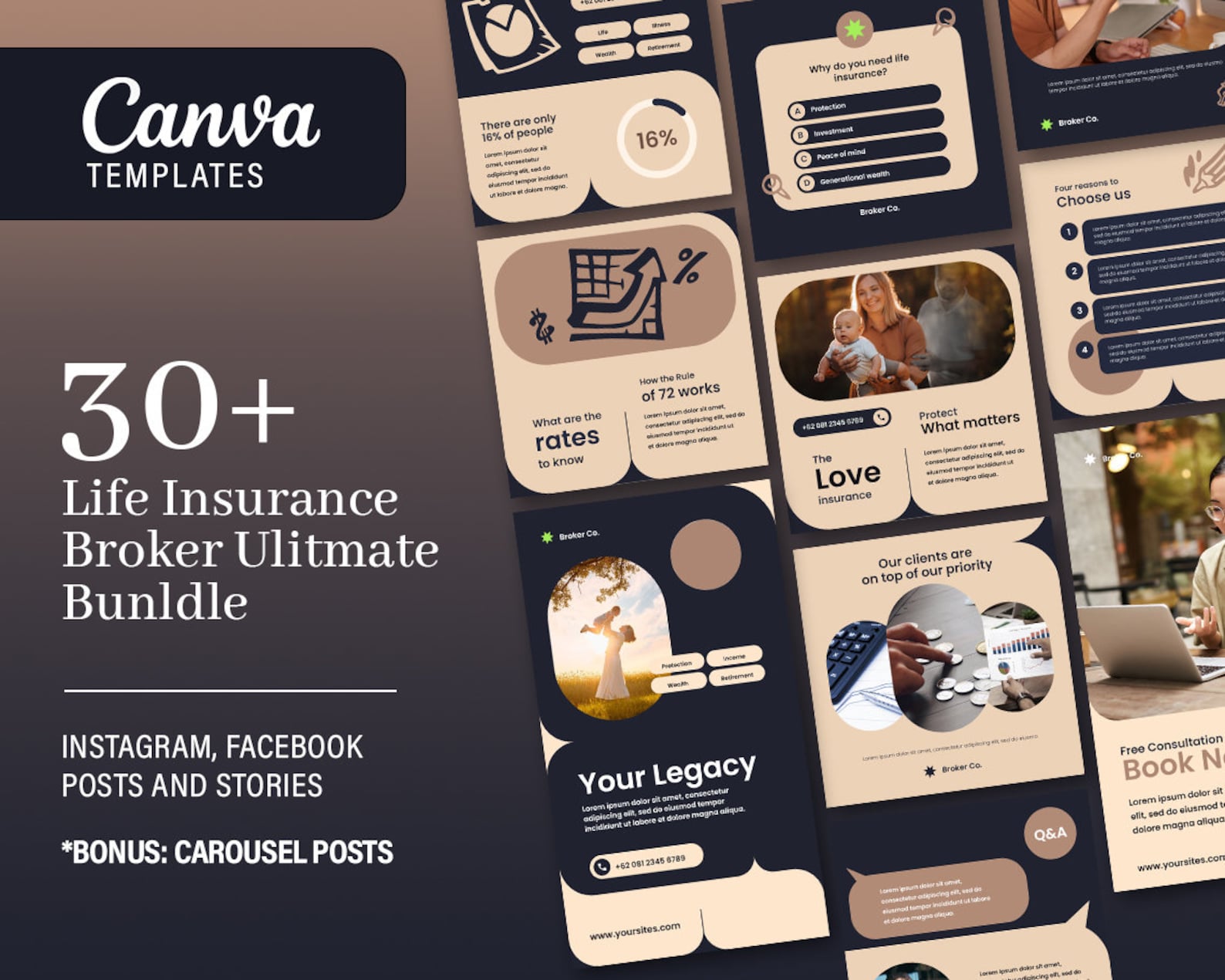 Insurance Instagram Post Templates for Canva (digital Download) - Etsy