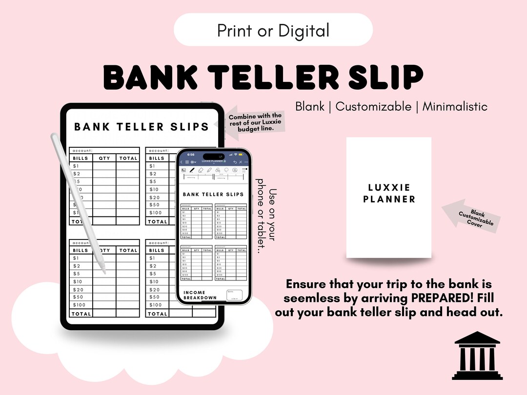 Bank Teller Slip/digital Bank Teller Slip/nomiluxxcollections - Etsy