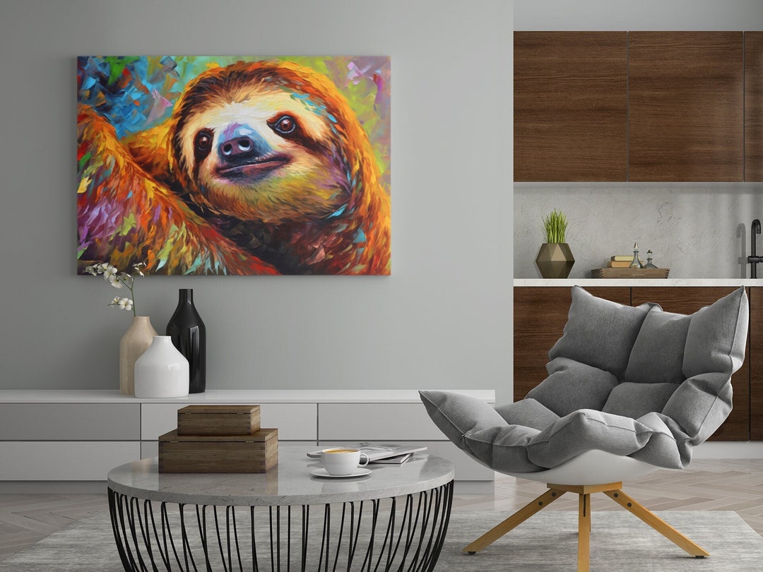 Abstract Sloth Painting in Palette Knife Style | Stretched Canvas Print ...
