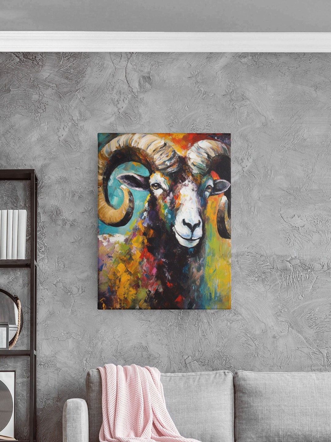Abstract Ram Painting in Palette Knife Style Stretched Canvas Print Ram ...