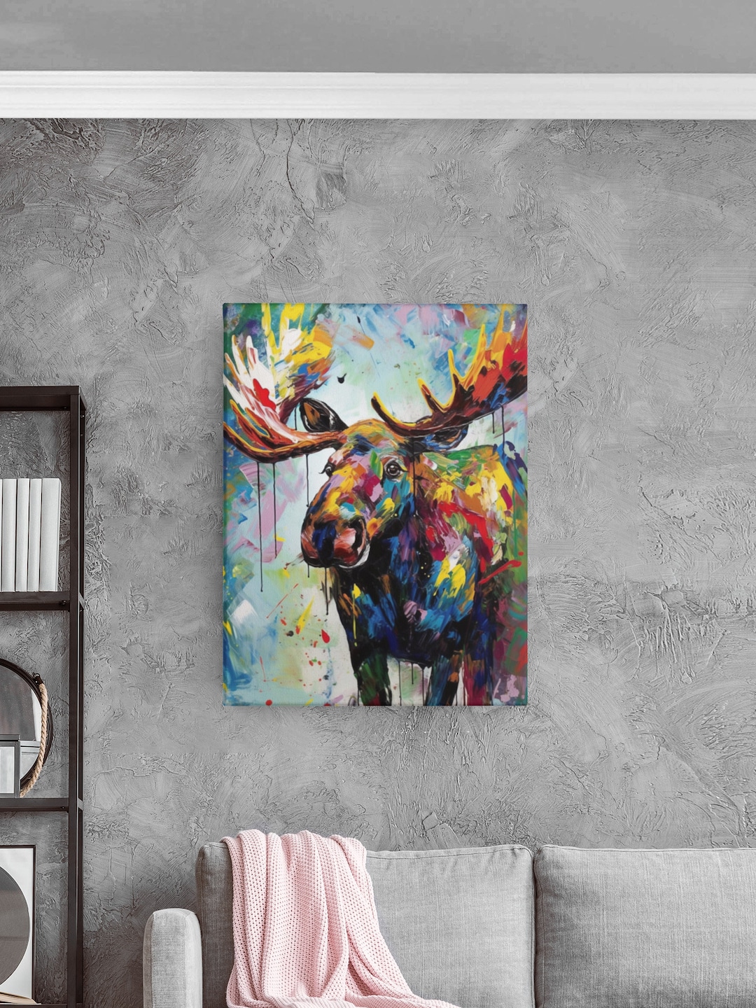 Abstract Moose Painting in Palette Knife Style Stretched Canvas Print ...