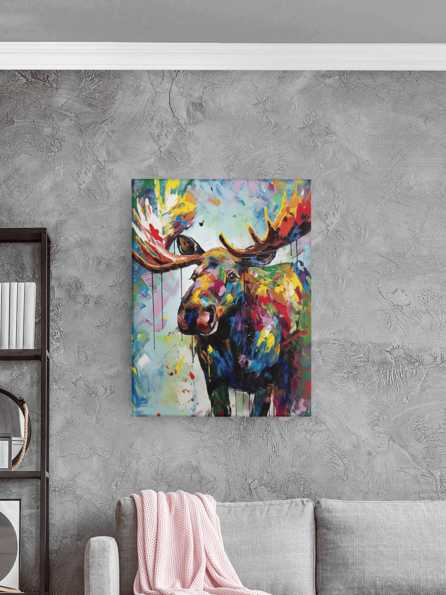 Abstract Moose Painting in Palette Knife Style Stretched Canvas Print ...