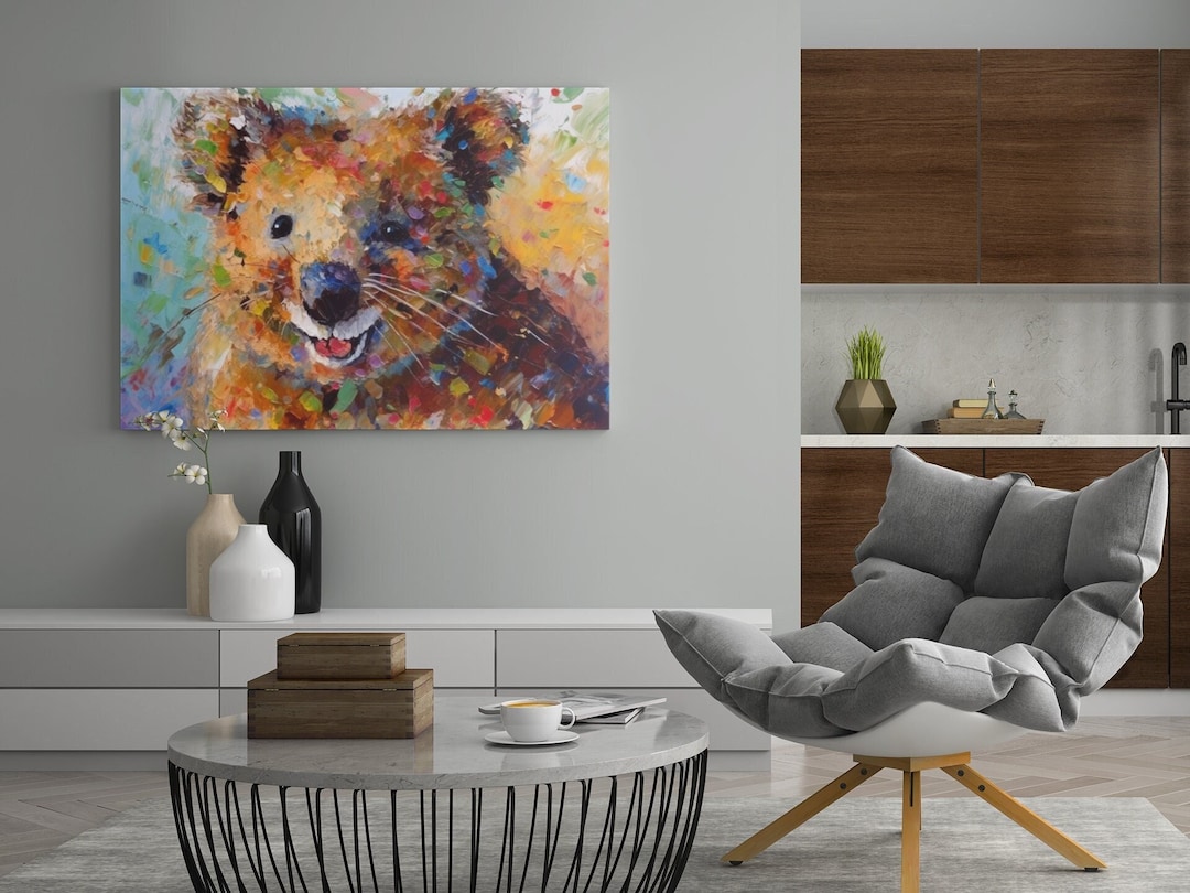 Abstract Quokka Painting in Palette Knife Style Stretched Canvas Print ...