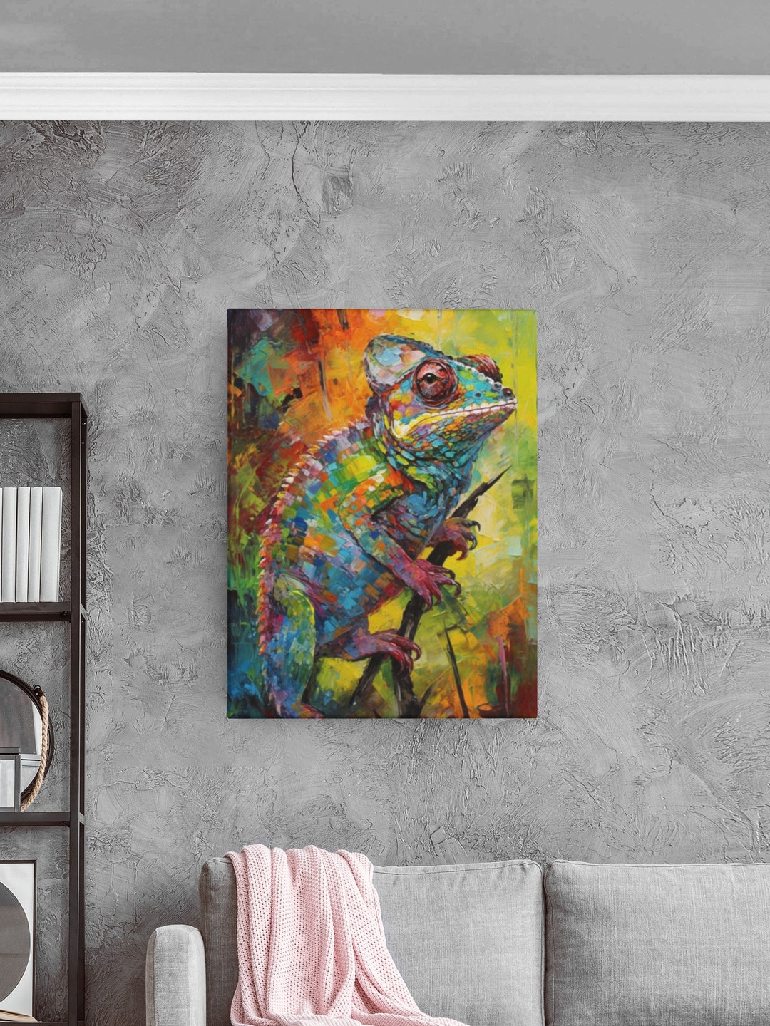 Abstract Chameleon Painting in Palette Knife Style Stretched Canvas ...