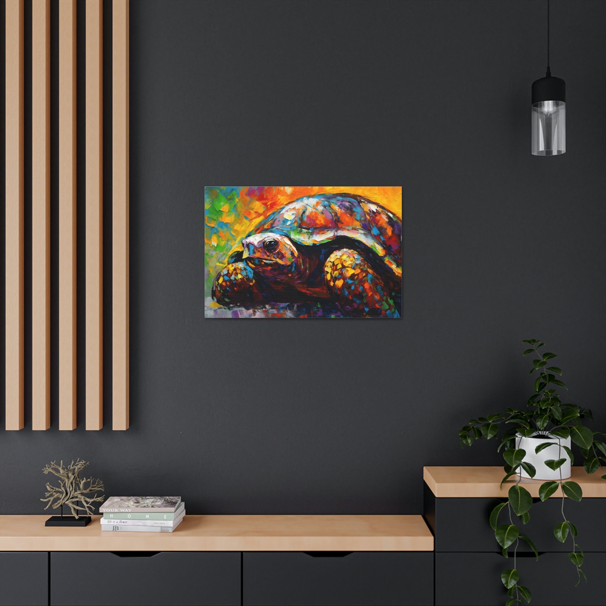 Abstract Tortoise Painting in Palette Knife Style Stretched Canvas Print Tortoise Wall Art Decor ...