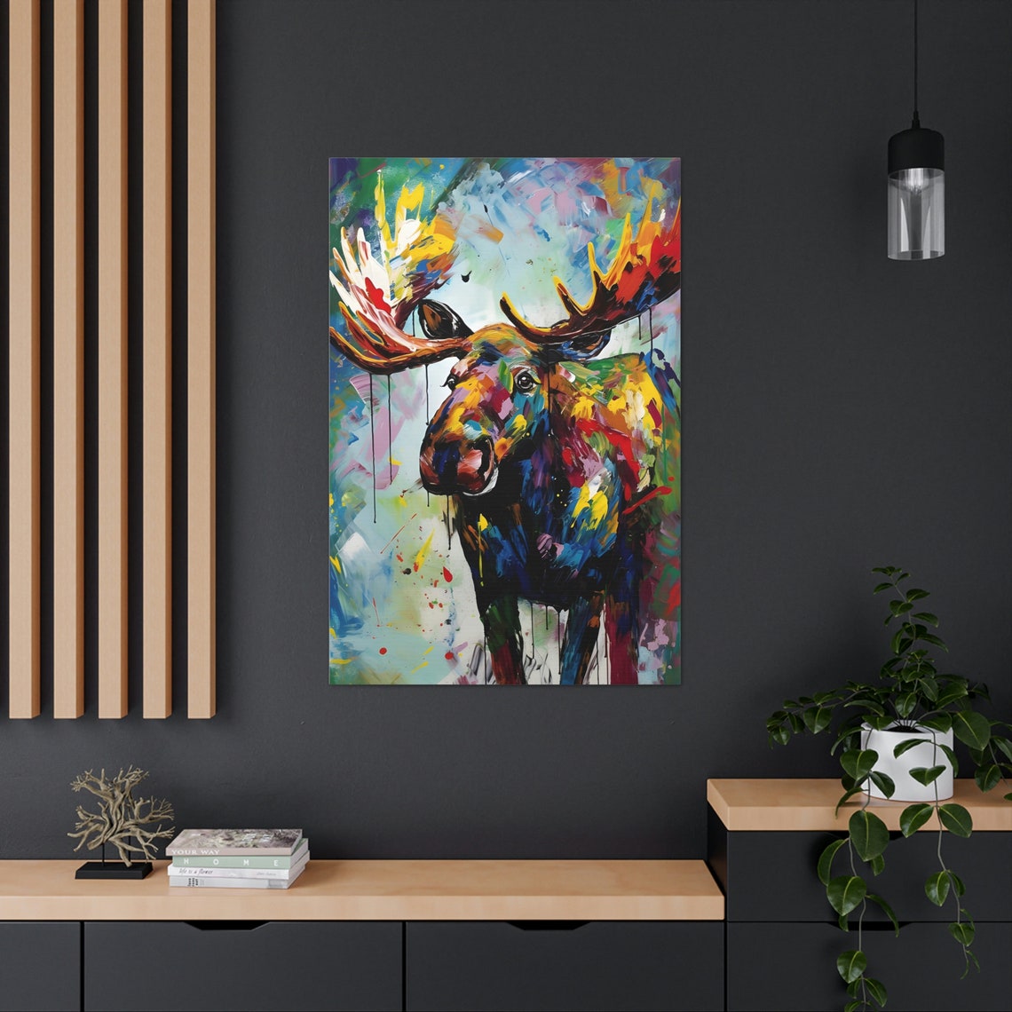 Abstract Moose Painting in Palette Knife Style Stretched Canvas Print ...