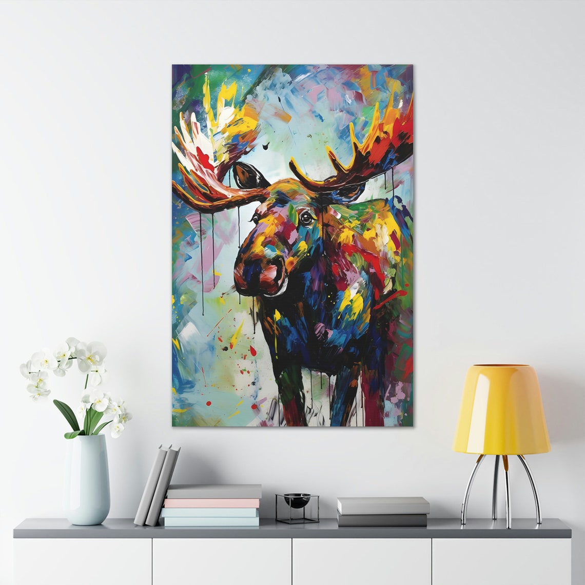 Abstract Moose Painting in Palette Knife Style Stretched Canvas Print ...