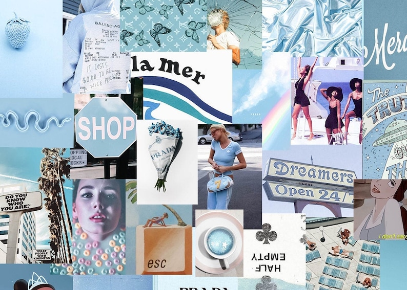 Pastel Blue VSCO Wall Collage Kit Digital Prints, Above Bed Decor ...