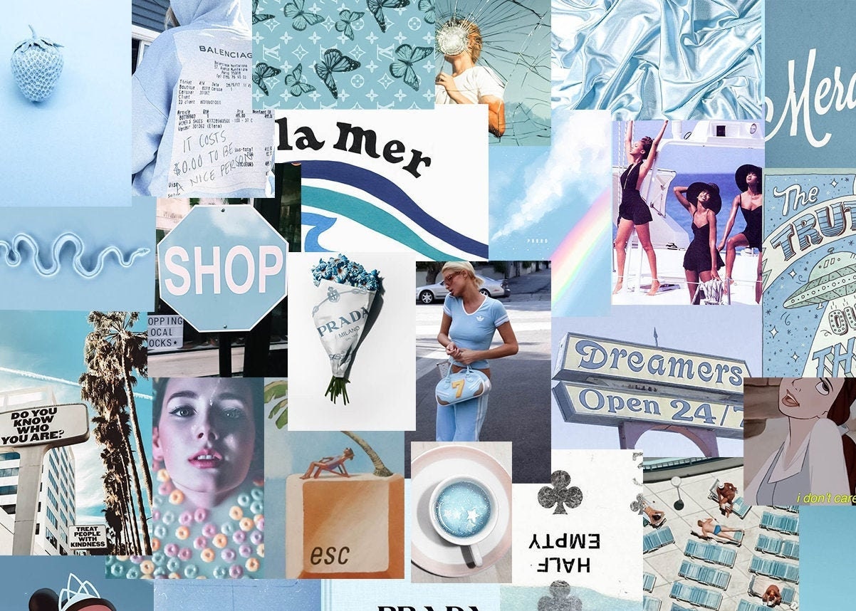 Pastel Blue VSCO Wall Collage Kit Digital Prints, Above Bed Decor ...