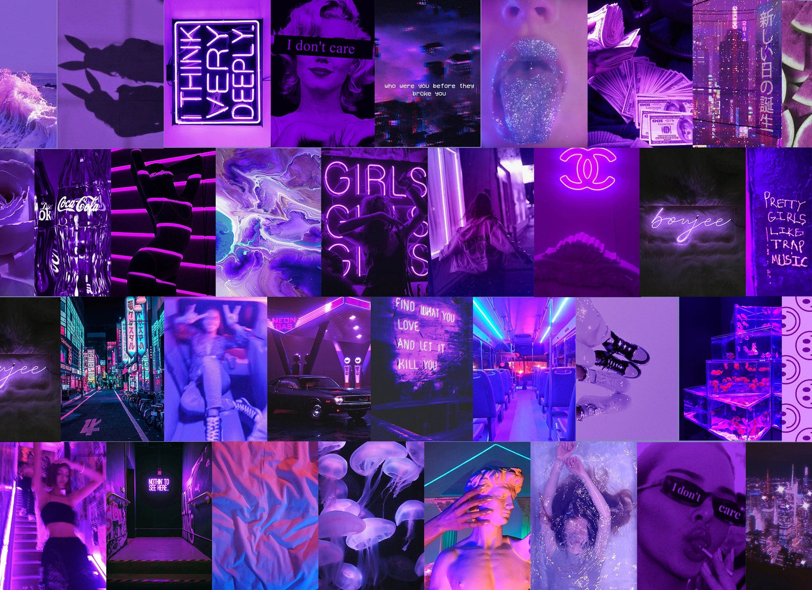 Wall Collage Kit Purple Neon Aesthetic Indie Room Decor Etsy
