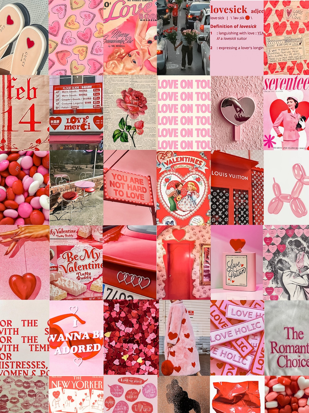 Red Valentine S Day Wall Collage Kit Lovecore Aesthetic Background