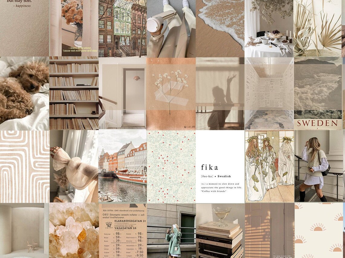 Beige Minimal Aesthetic Wall Collage Kit Room Decor Aesthetic | Etsy