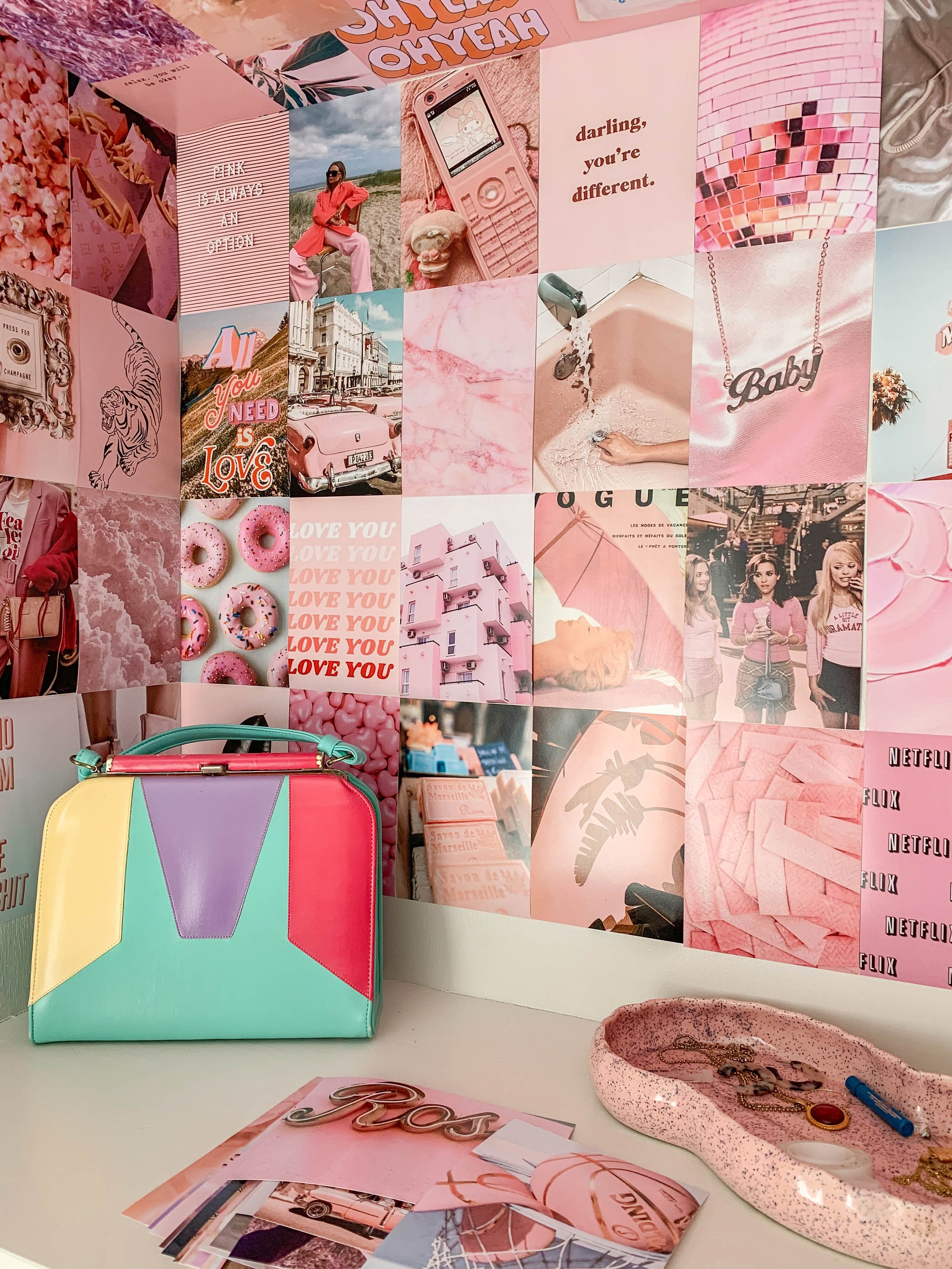 Pastel Wall Collage Kit Digital Prints Pink Aesthetic - Etsy