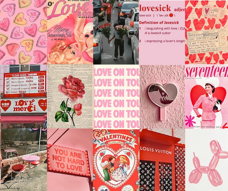 Red Valentine's Day Wall Collage Kit, Lovecore Aesthetic Background ...