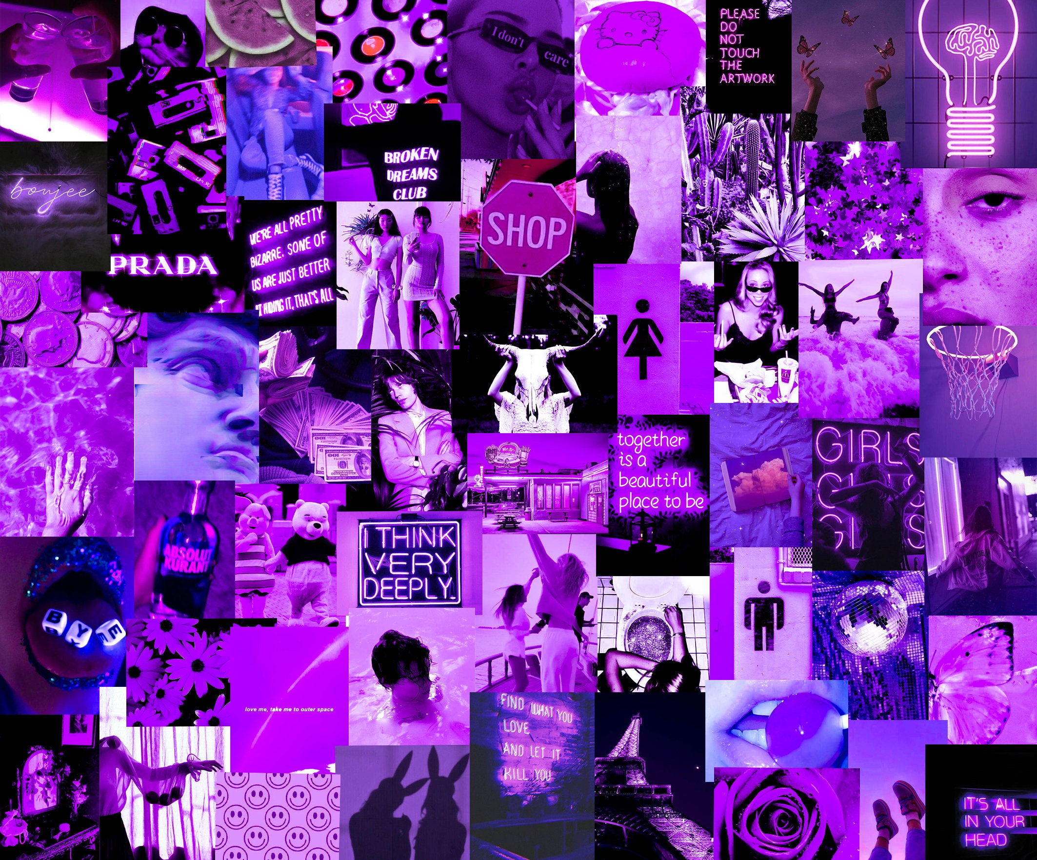 Neon Purple Wall Collage Kit, Dorm Collage Kit VSCO Collage, Room Decor ...