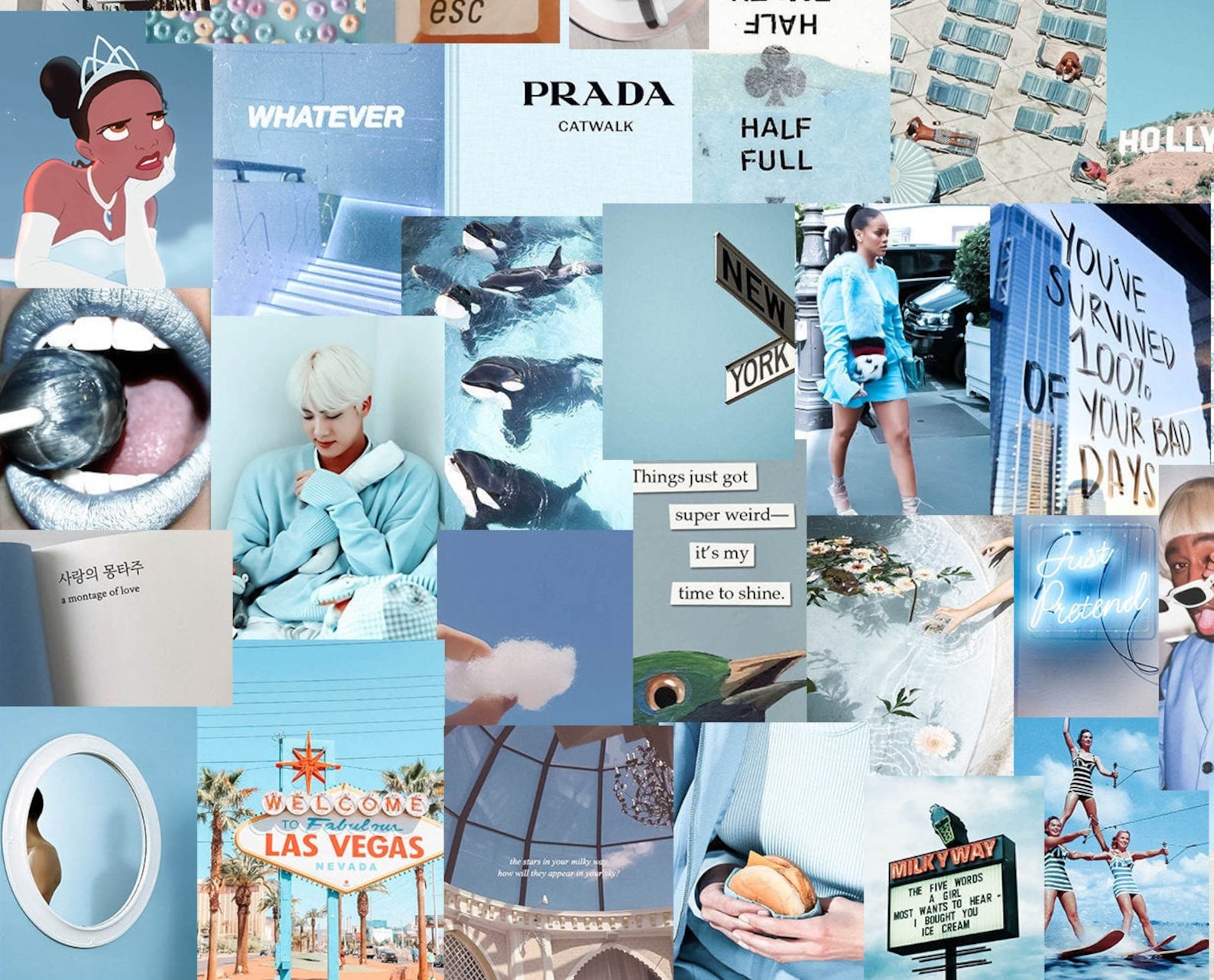 Pastel Blue VSCO Wall Collage Kit - Digital Prints, Above Bed Decor ...