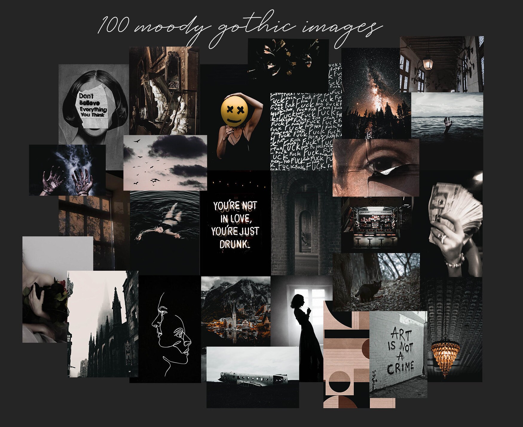 Grunge Collage Kit Vsco Wall Collage, Dark Photo Collage, Dorm Collage ...