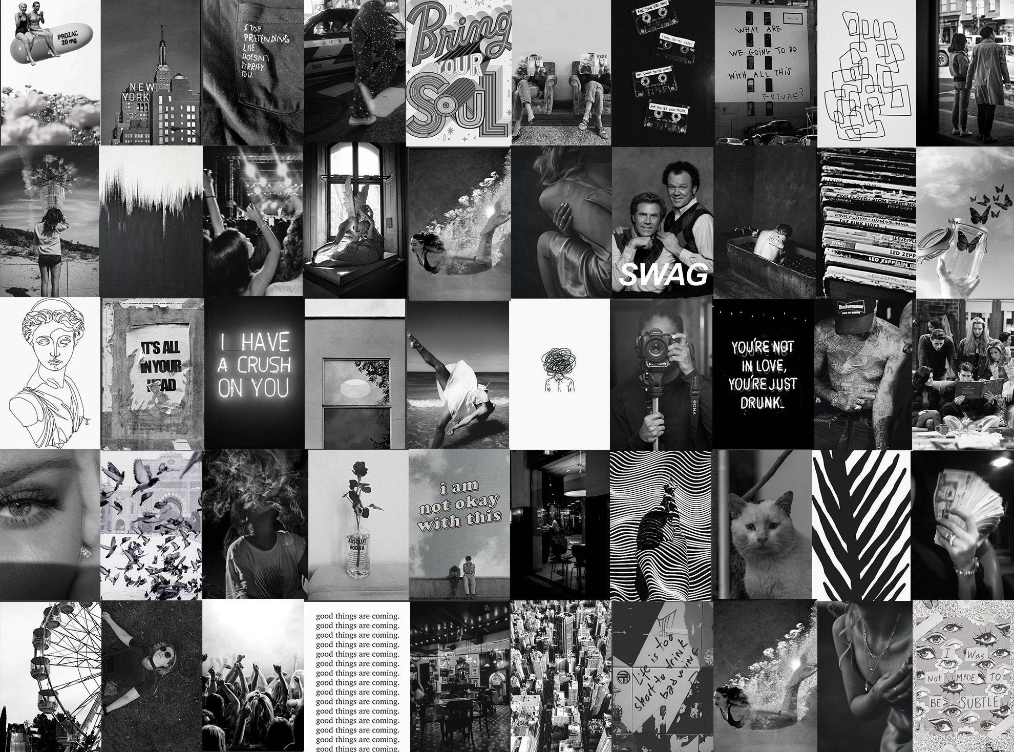 Black and White Wall Collage Kit, Grunge Collage Kit Wall Decor, Black ...