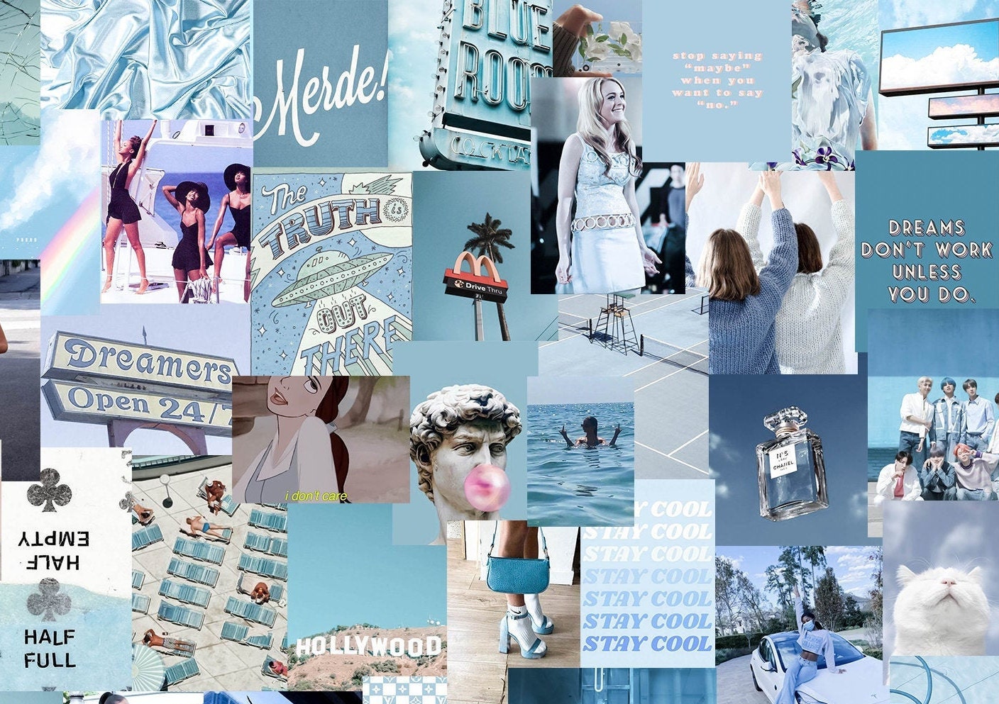 Pastel Blue VSCO Wall Collage Kit Digital Prints Above Bed - Etsy Canada